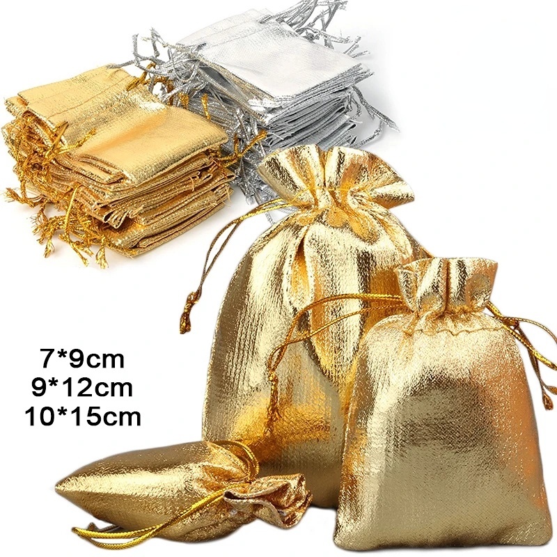 Gold Silver Metallic Foil Drawstring Bag/Storage Pouches Candy Bags ...