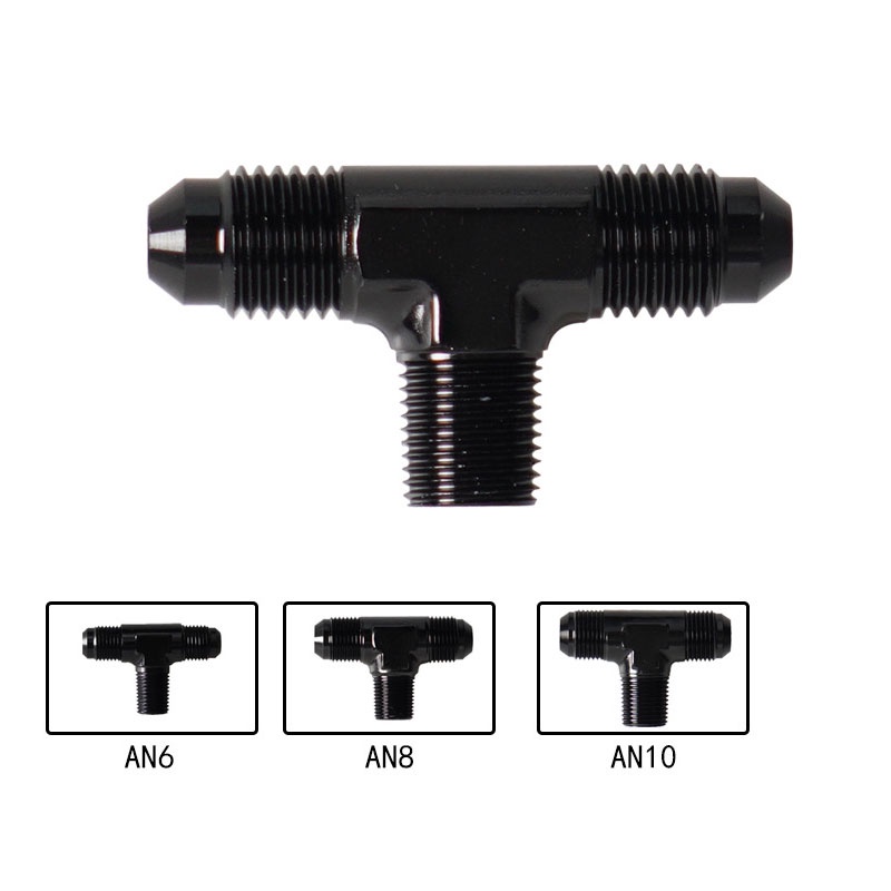 AN4 AN6 AN8 AN10 Male Flare to 1/8 1/4 3/8 1/2" NPT on Side Branch Tee ...