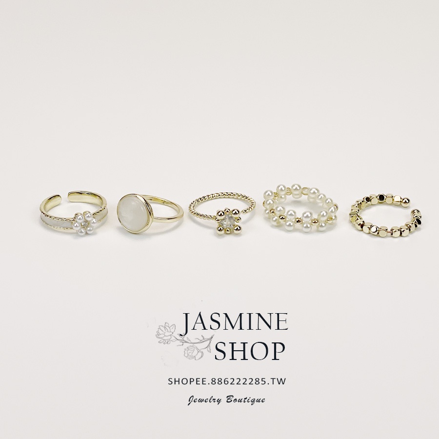 [Jasmine Shop] Korean Oil Drip Pearl Flower Opal Metal Open Ring Fashion Index Finger Ring ...