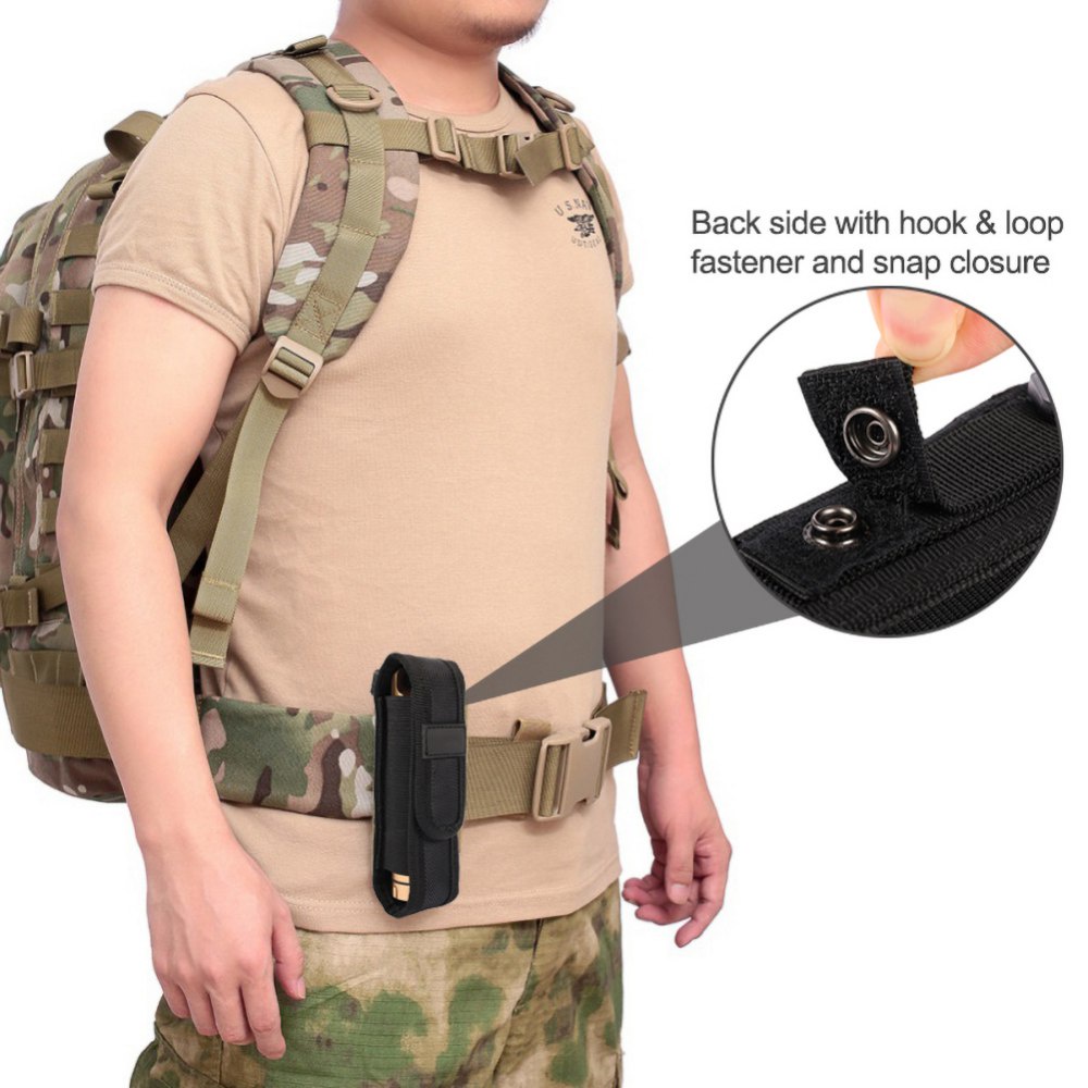 Nylon Flashlight Bag Black Durable Collapsible MOLLE System Nylon Bag ...