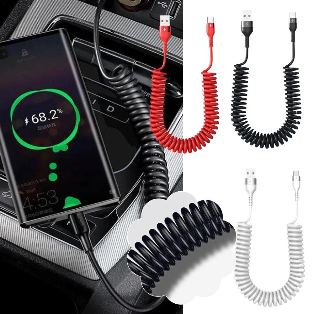 Spring Pull Fast Charging Cable/ 66W 5A USB Type C Retractable ...