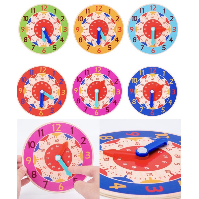Montessori Math Toys Wooden Clock Kids Learn To Tell The Time Wood ...