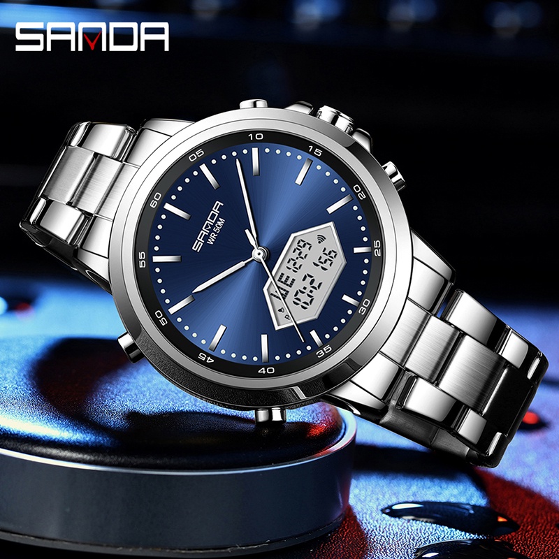 SANDA Waterproof Round Men's Fashion Quartz Watch Stainless Steel Strap ...