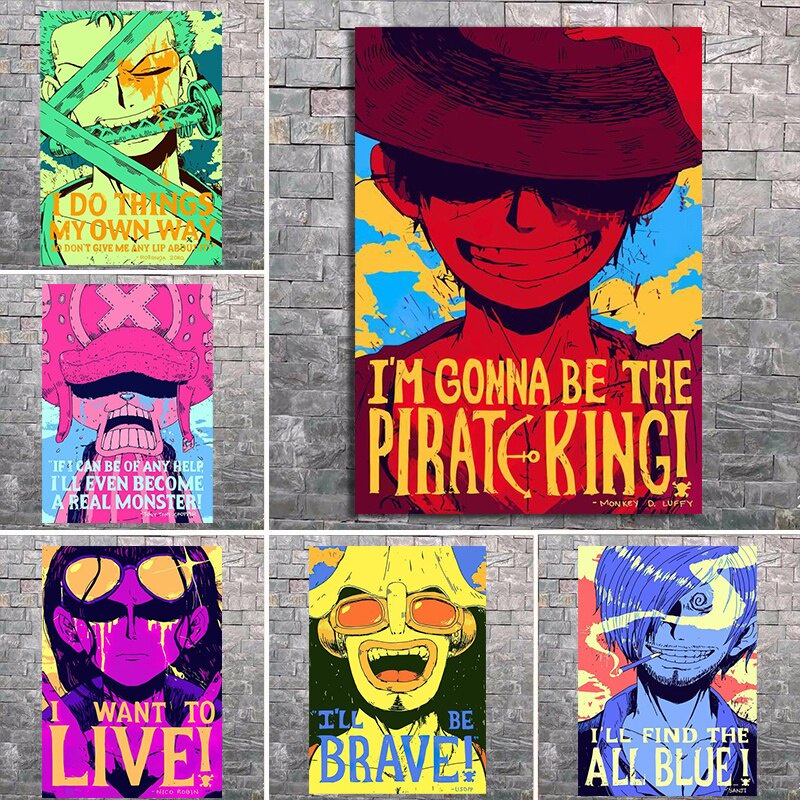 Anime Pop Art One Piece Luffy Inspirational Quotes Zoro Chopper Poster ...