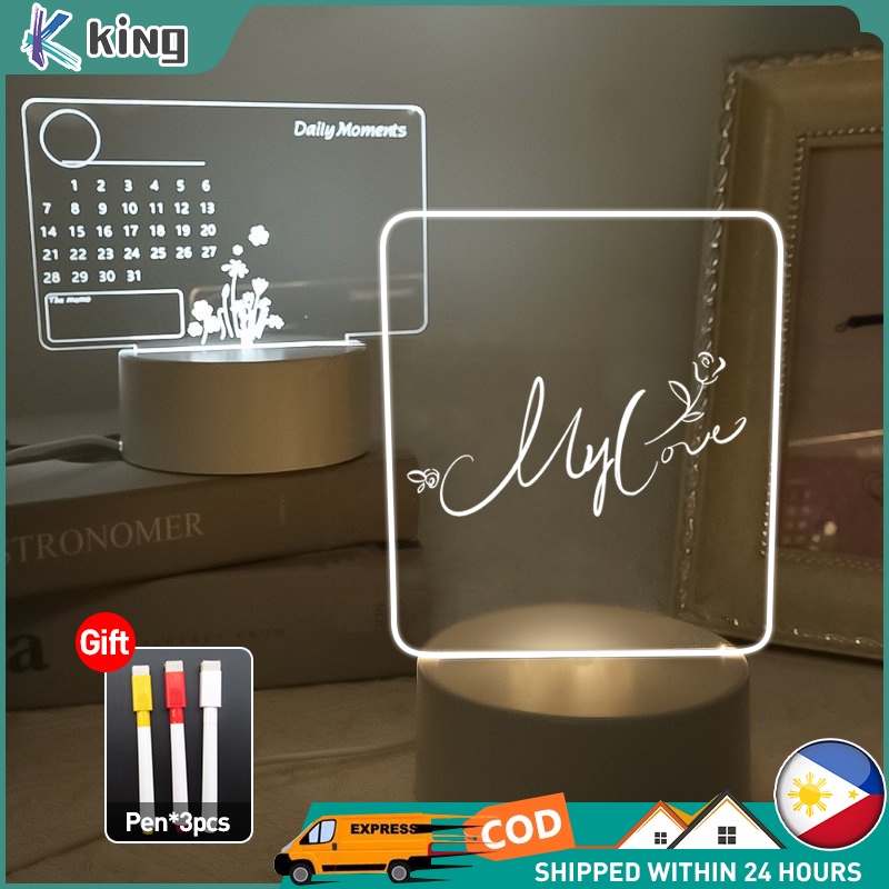 Clear Acrylic message board lamp note led night light with pen smart ...