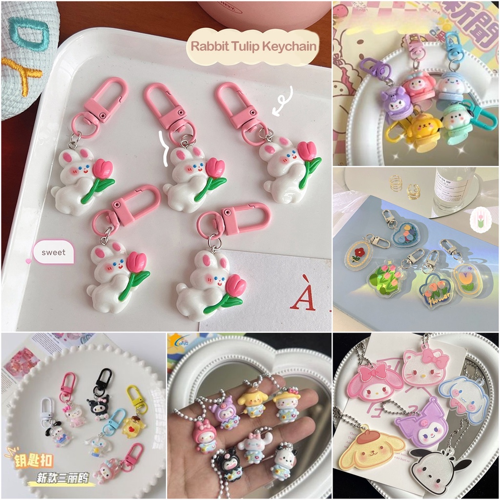 Cute Rabbit Keychain Cartoon Key Chains Cinnamoroll Kuromi Acrylic ...