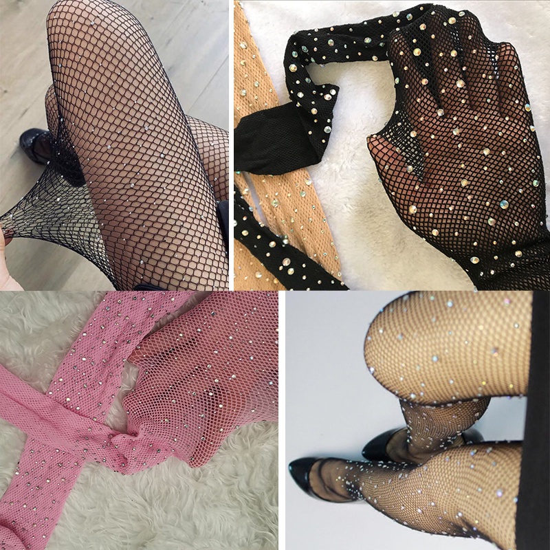 Women's Body Stocking Rhinestone Mesh Stockings Black Stockings with ...