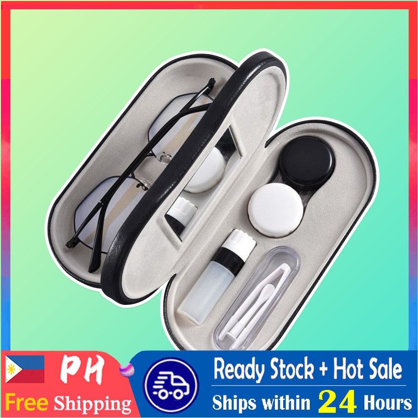 Dual Use Eyeglass contact lense case kit hrad box with Mirror Tweezers ...