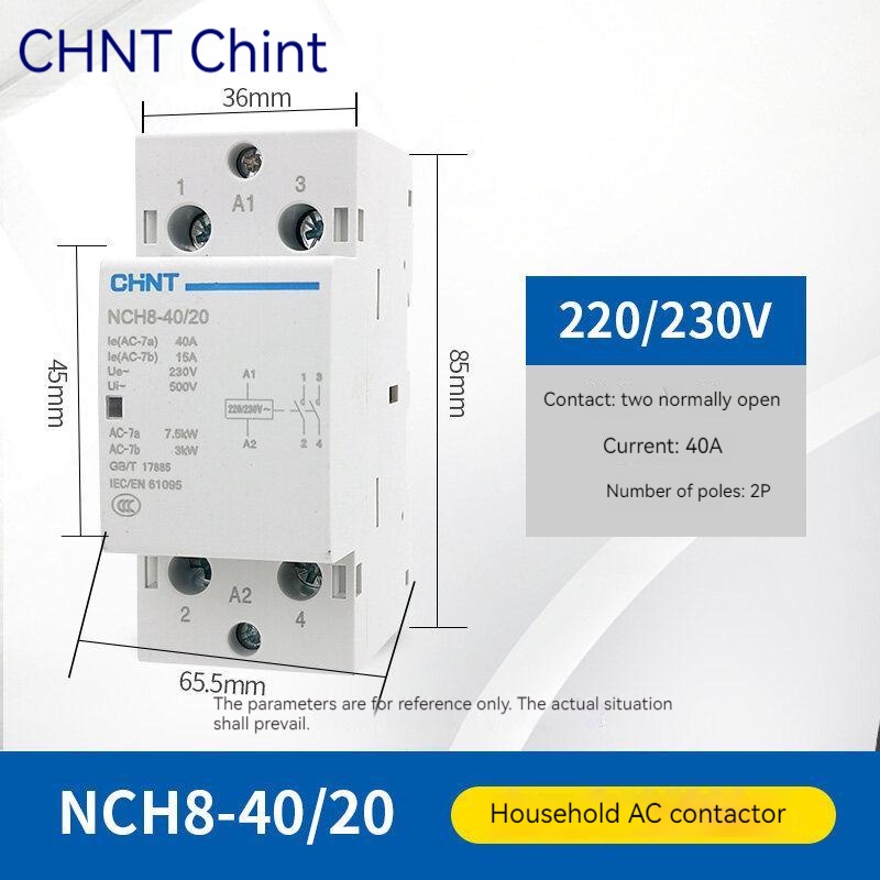 CHINT NCH8-40/20 Mini 2P 40A Single-phase AC220V Contactor Din Rail ...