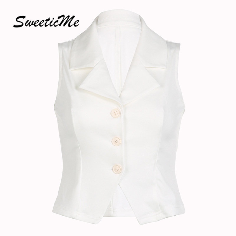 Sweeticme Women's Solid Color Sexy Slim Fit Button Turn Down Collar Tank Tops Camisole | Shopee ...