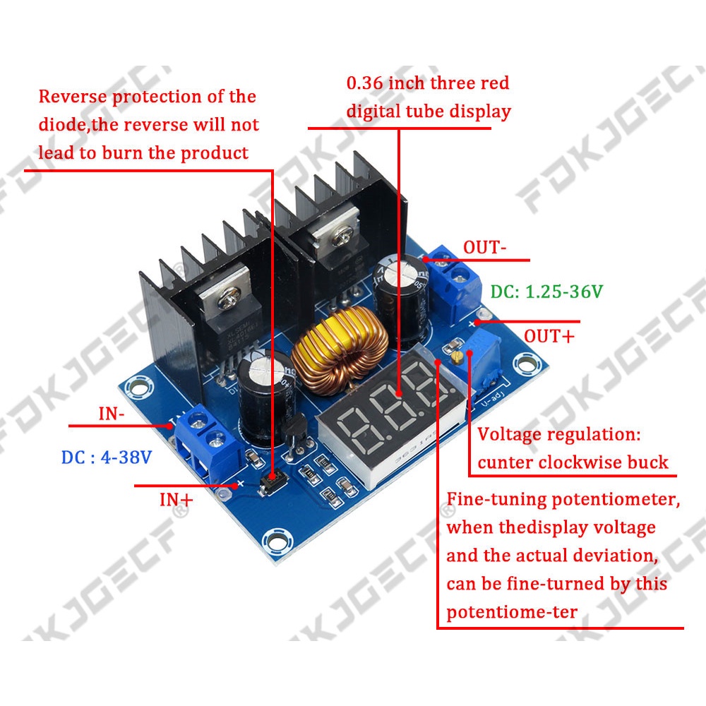 XH-M401 XL4016E1 Voltage Regulator Digital PWM Adjustabl DC-DC Step ...