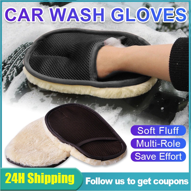 Car Care Cleaning Wool Gloves,Soft Car Washing Mitt Brush,Portable ...