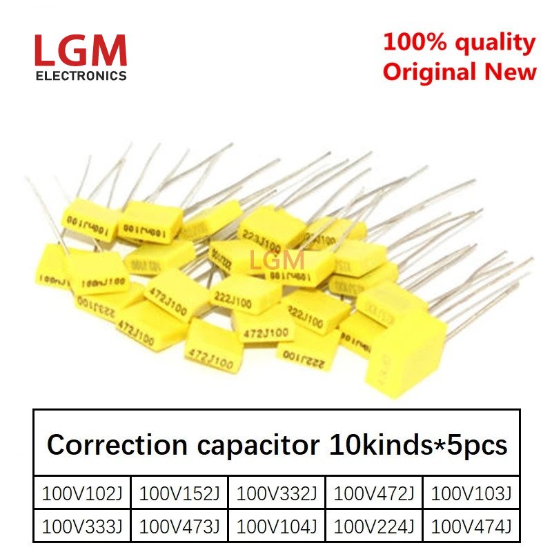50Pcs 100V Correction Capacitor Set Assorted Kit 10 Kinds * 5 Pcs 102J ...