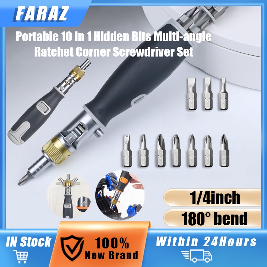 10 In 1 Hidden Bits 180° Rotatable Ratchet Screwdriver Set with Anti ...