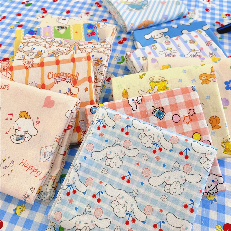 100% Cotton Fabric Cute cartoon dog rabbit Kitty Fabric wheat field ...