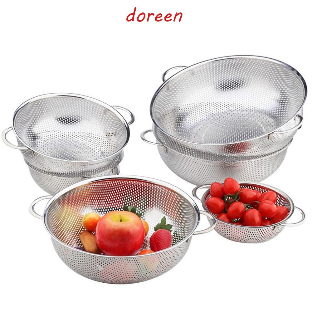 DOREEN Drain Basket Silver 1pcs With Two Handle Strainer Hole Dense ...