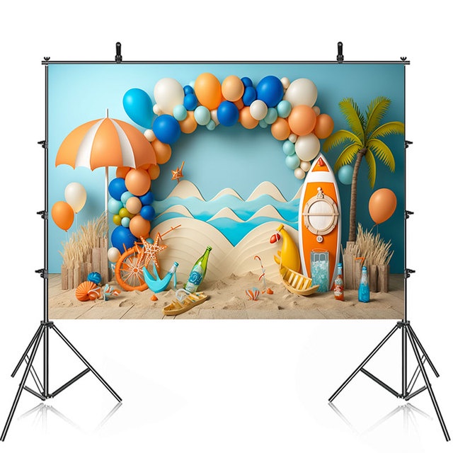 3D Summer Birthday Party Backdrop Kids Cake Smash Photography Air ...