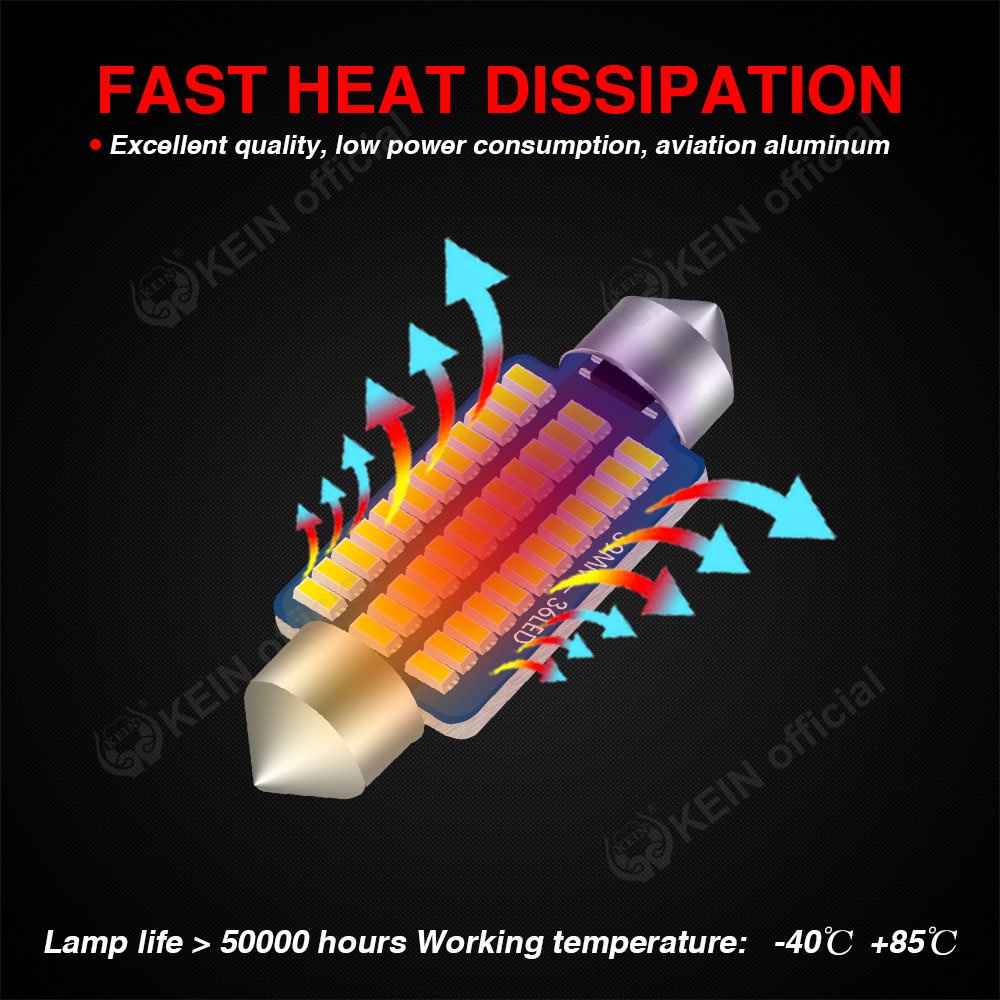 KEIN 2PCS High Quality T10 Led W5W 3014 Festoon LED Car Interior Panel Light 31mm 36mm 39mm 41mm ...