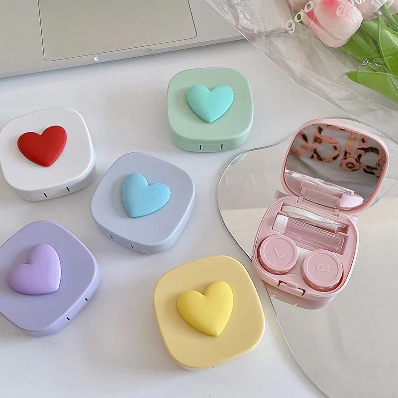 Contact Lens Case Macaron Color Square Box Love Portable Mirror ...