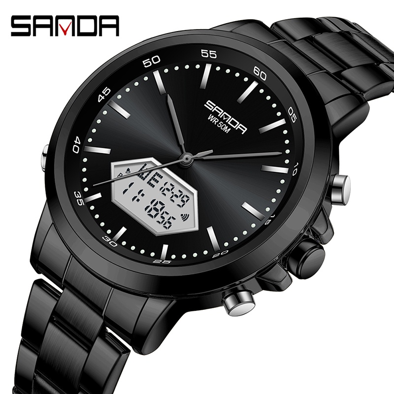 SANDA Waterproof Round Men's Fashion Quartz Watch Stainless Steel Strap ...