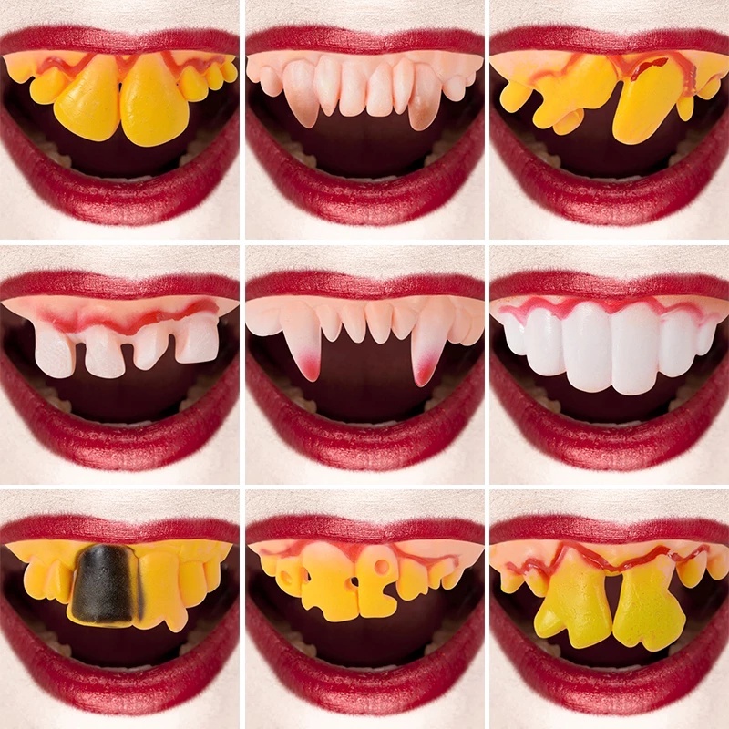 10Pcs/set Vampire Zombie Devil Dentures Fangs Rotten Fake Tooth ...