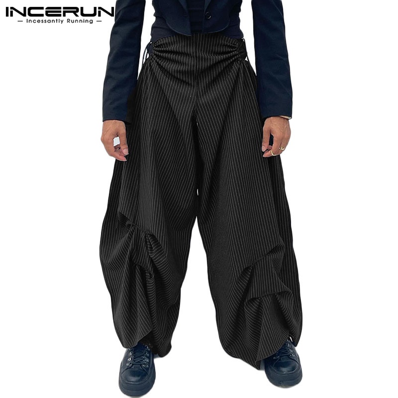 INCERUN Men Vintage Stylish Striped Scoop Drawstring Loose Wide Leg ...