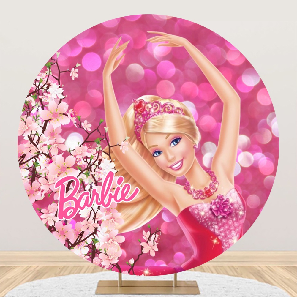 Elastic Band Barbie Round Pink Flowers Edit Name Birthday Party ...