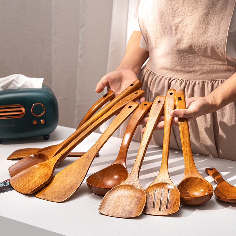 【6 Styles】 Solid Wood Cooking Utensils Set Durable Non Stick Special ...