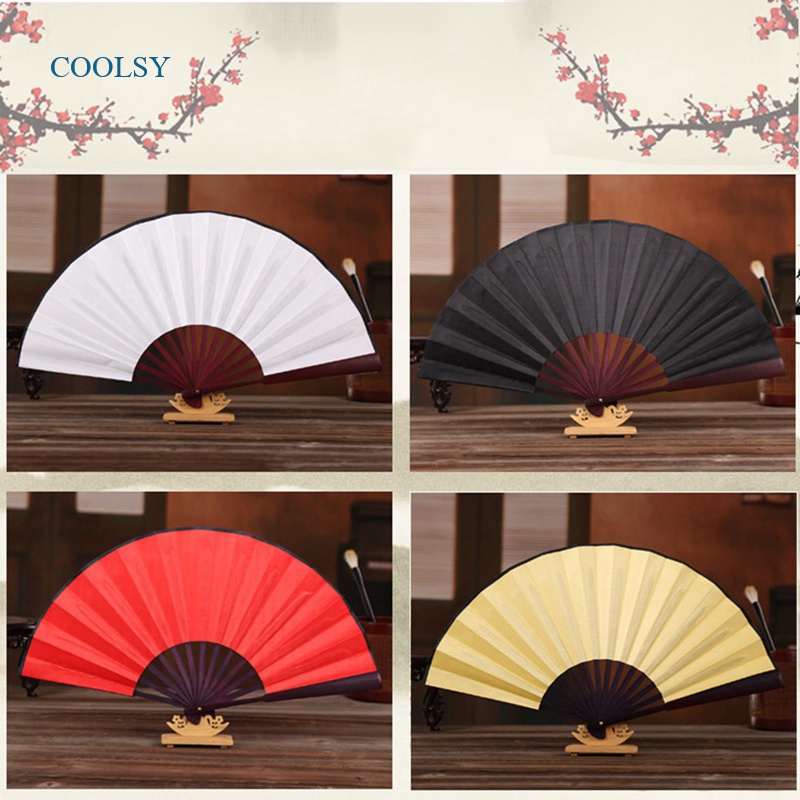 COOLSY 8Inch Silk Cloth Blank Chinese Folding Fan Wooden Bamboo ...