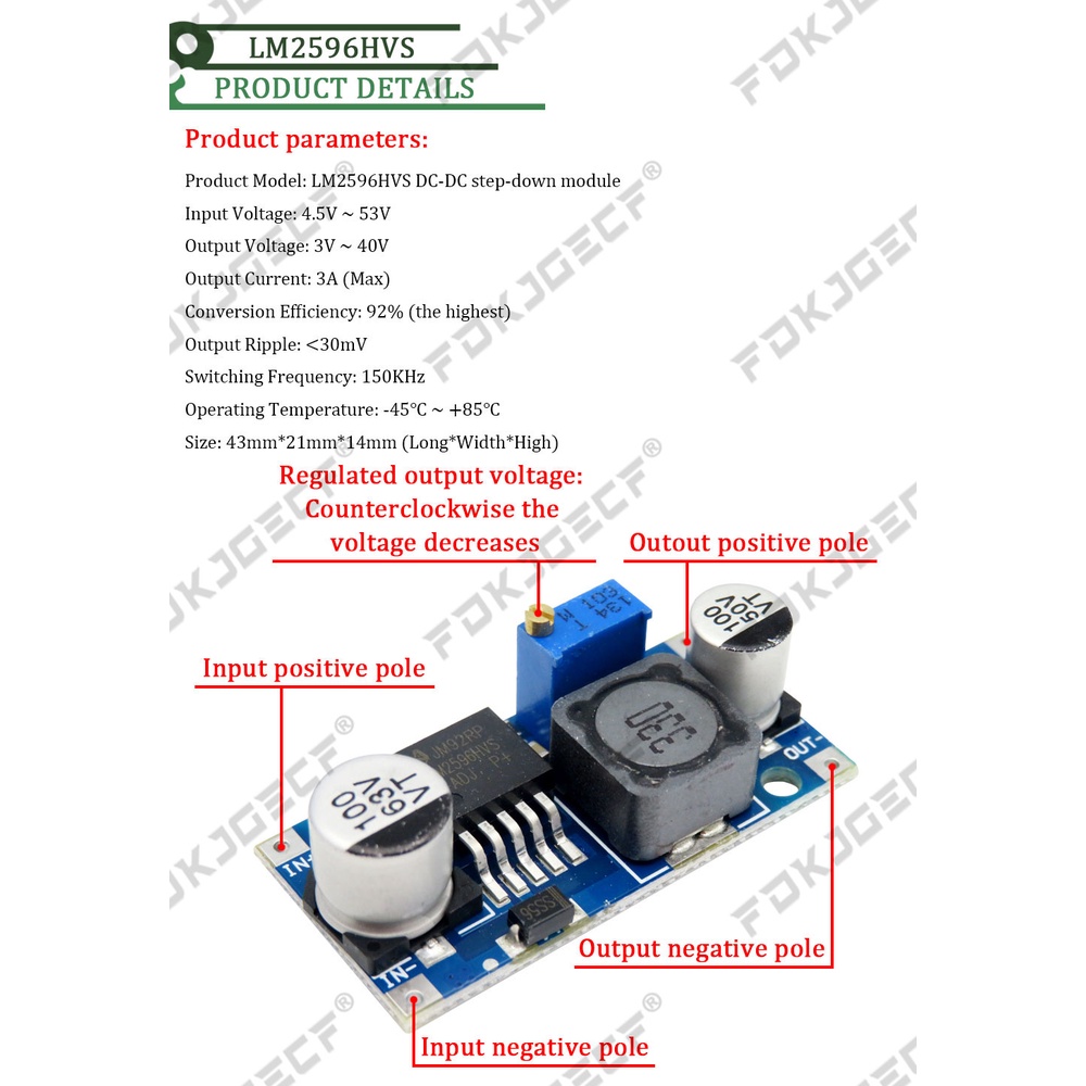 LM2596HVS LM2596 HV LM2596HV DC-DC Adjustable Step Down Buck Converter Power Module 4.5-50V To 3 ...