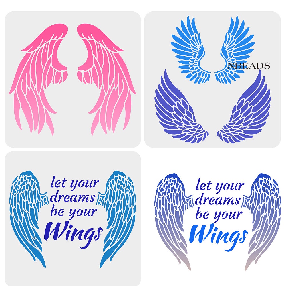 1Set 3PCS Angel Wings Stencils 30x30cm Plastic Wings Stencil Template 4 ...