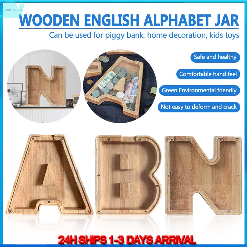 Wooden Piggy Bank English Alphabet Piggy Bank Wooden Crafts Give away ...