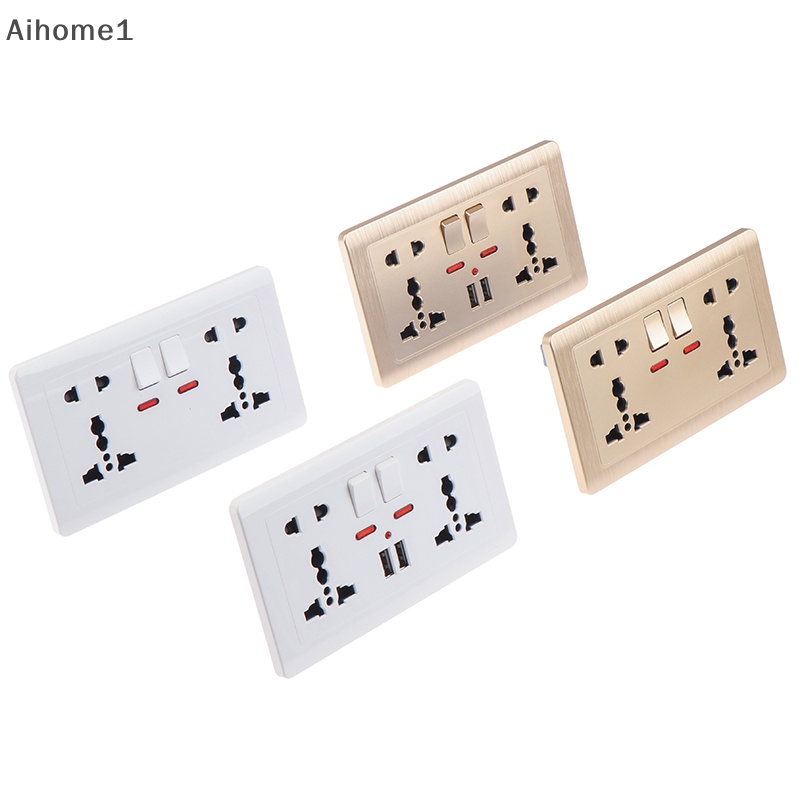 Aiho Wall Power Socket Universal 5 Hole 2.1A Dual USB Charger Port ...