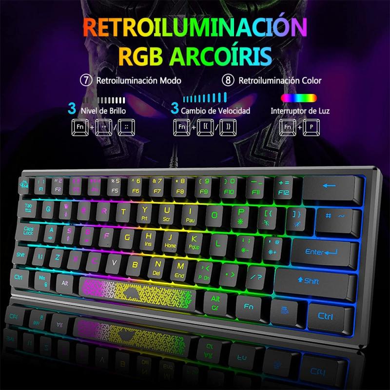 K61 Gamer Keyboard, 60% Wired Gaming Keyboard, RGB Game Keyboard with 7 ...