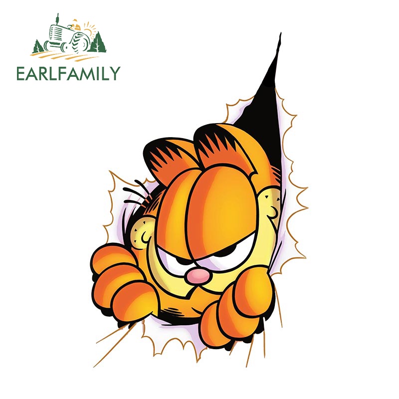 EARLFAMILY 13cm Garfield Tear Cartoon Car Sticker Waterproof Aquaflask ...