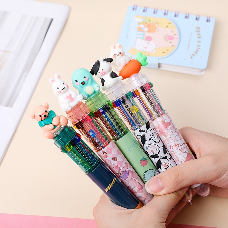 4 Pcs Creative Cartoon Animals Cows Peaches Ten-color Ballpoint Pens ...