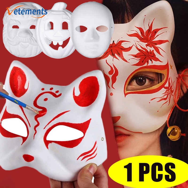 Halloween Hand-Painted Empty White Paper Mask/ DIY Cat Fox Paper Half ...