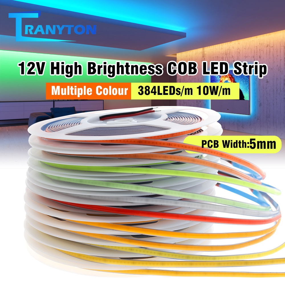 High-end Multicolor COB LED Strip Light DC12V 5M 384led/m 5mm Width Red ...