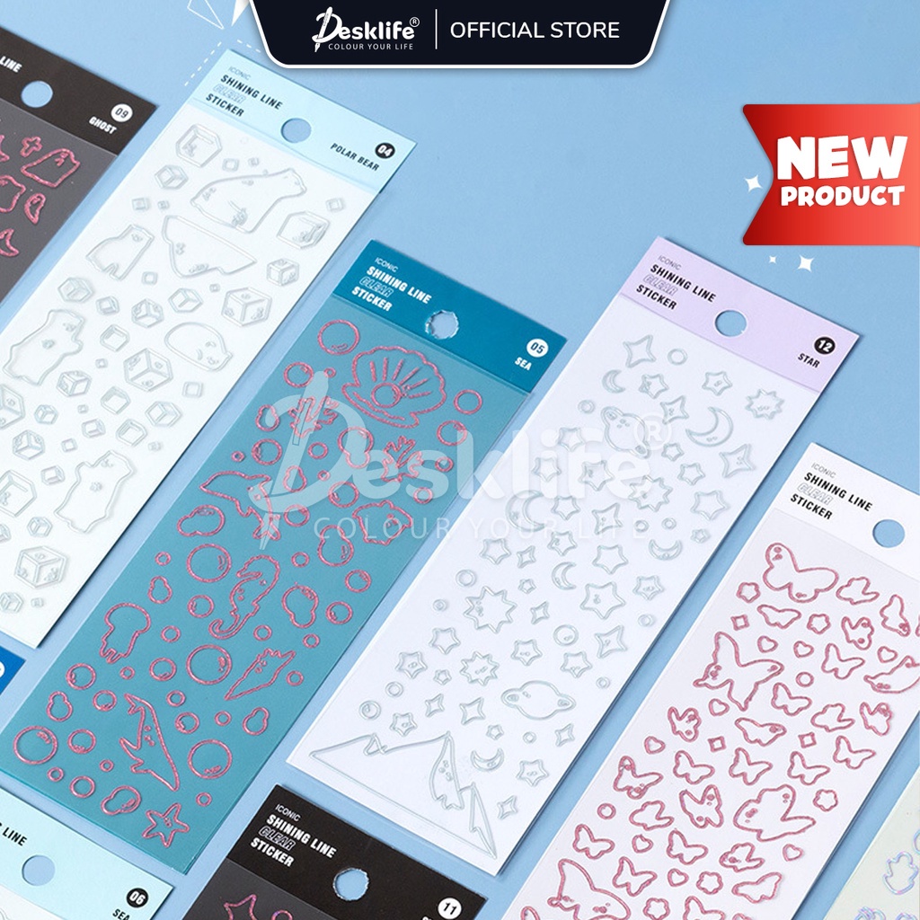Desklife Aesthetic Sticker Laser Shiny Line Hot Stamping Stiker ...