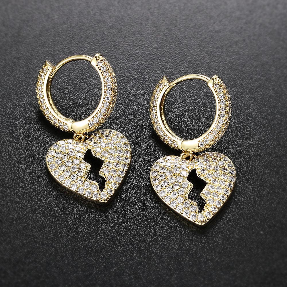 ZHOU ER Gold Color Iced Out Zircon Hoop Earrings For Women Broken Heart ...