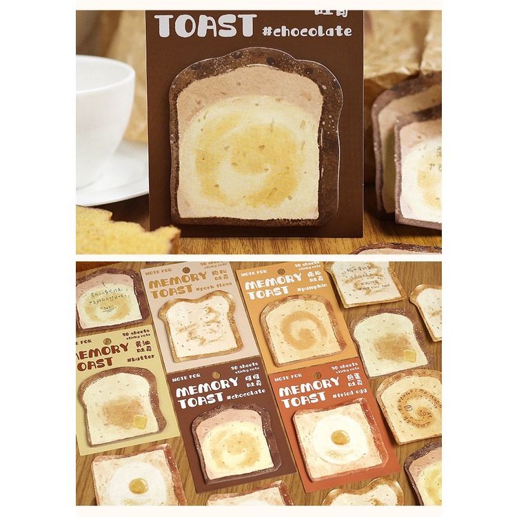 30 Pcs Cute Sticky Notes Cartoon Sticky Notes Toast Shape Markers Flags ...