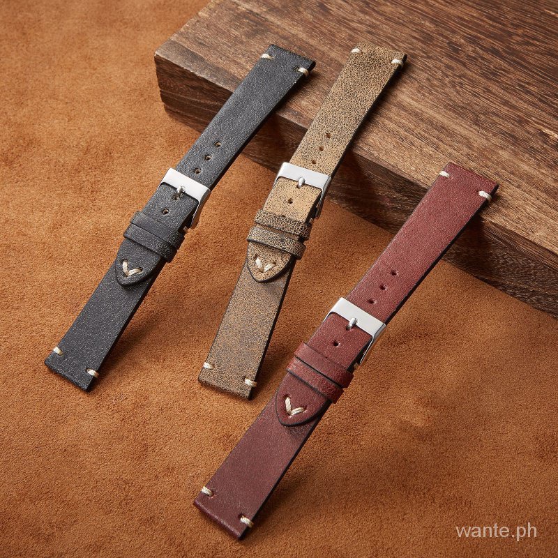 Genuine Leather Watch Strap with Vintage Distressed Texture, Suitable ...
