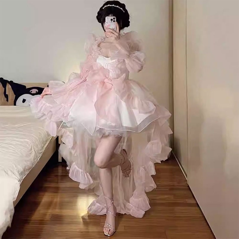 High Ding Ruxin Summer Pink Dress Escaping Princess Style Trailing ...