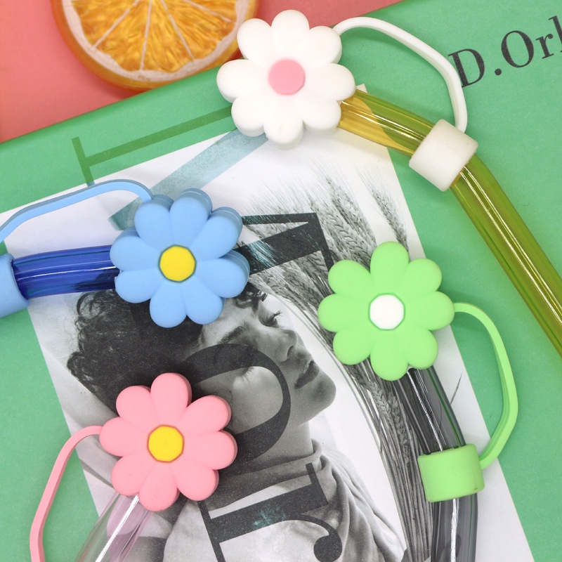 10mm Lovely Simple flower Straw Cover for Reusable New Straw Cap ...