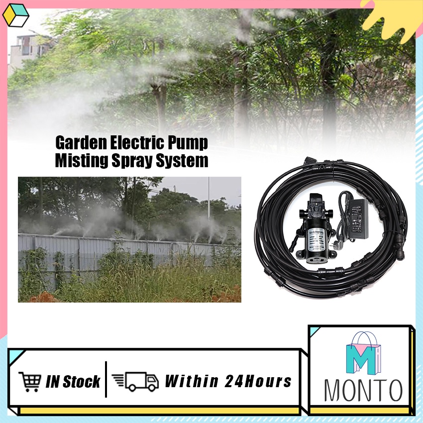 6M 18M Garden Electric Misting Spray System With Brass Nozzles 12V Pump ...