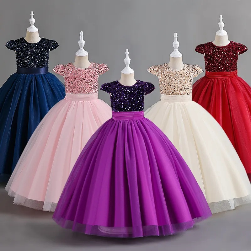 WFRV Princess Lace Long Dress Girls Party Dresses Wedding Gown Elegant ...