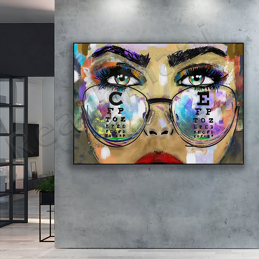 Eye glass chart poster, eye art, eye painting, i test chart monochrome ...