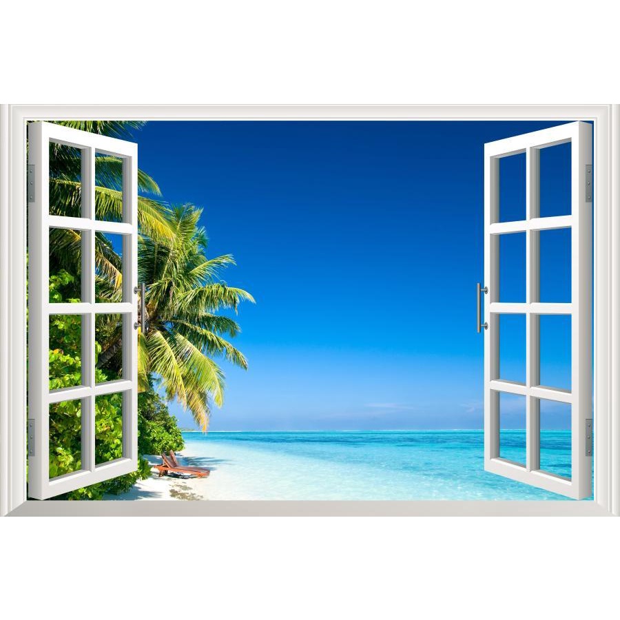 Sea 3D Window View Sticker Wall Art Vinyl Decal Summer Beach Landscape ...