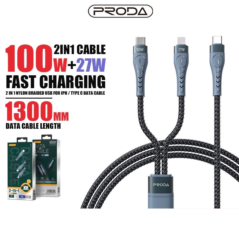 USB Proda Model PD-B73th Charging Cable 2 in1 Fast Charge 100W/27W Can ...