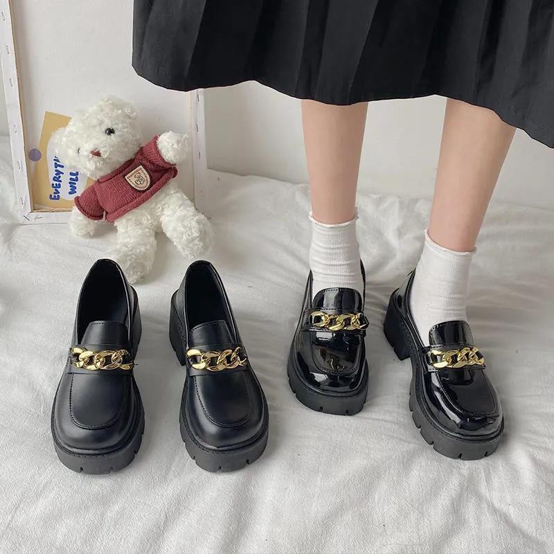 New Thick-Sole Loafers Shoes for Women Girls Black School Shoes for ...